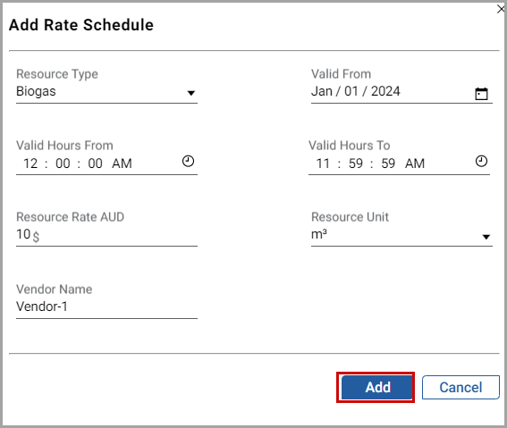 Site level: Configure Rate Schedule