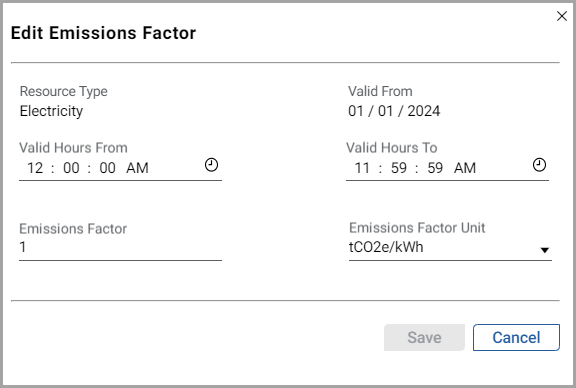 Site level: Configure Emission Factors
