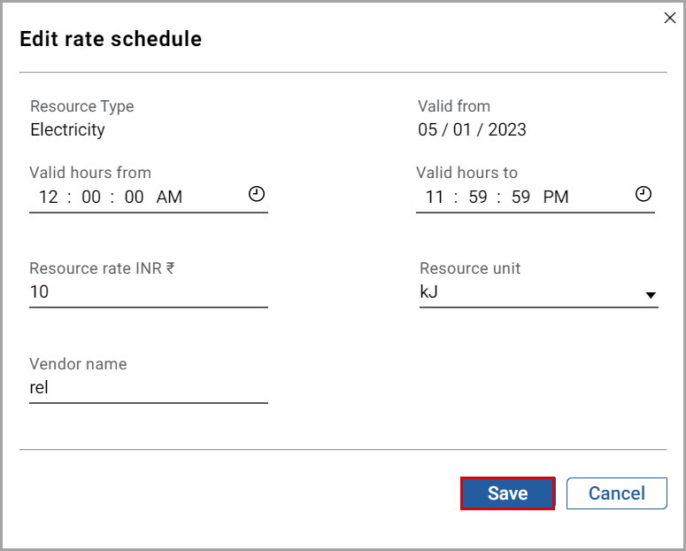 Site Level Configure Rate Schedule