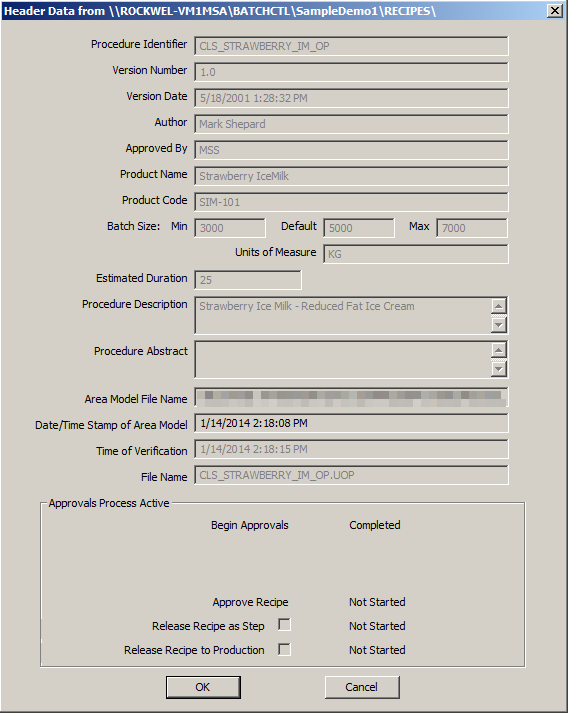 Add recipe header data