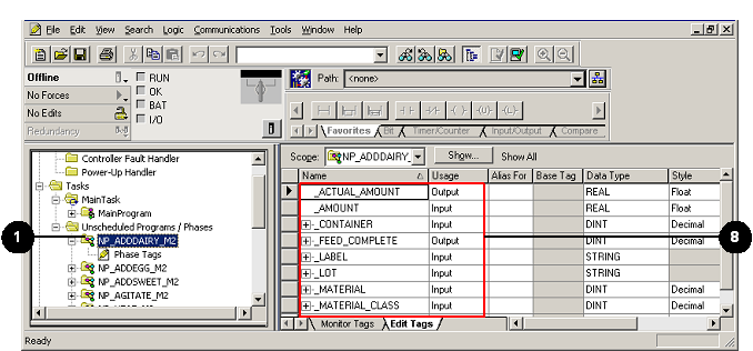 Results of creating equipment phases in a project by synchronizing
