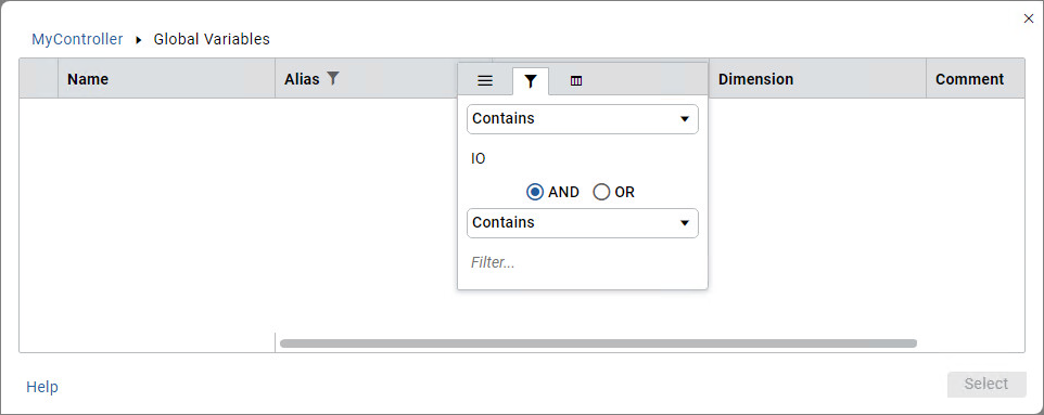 Filter variables in the variable selector