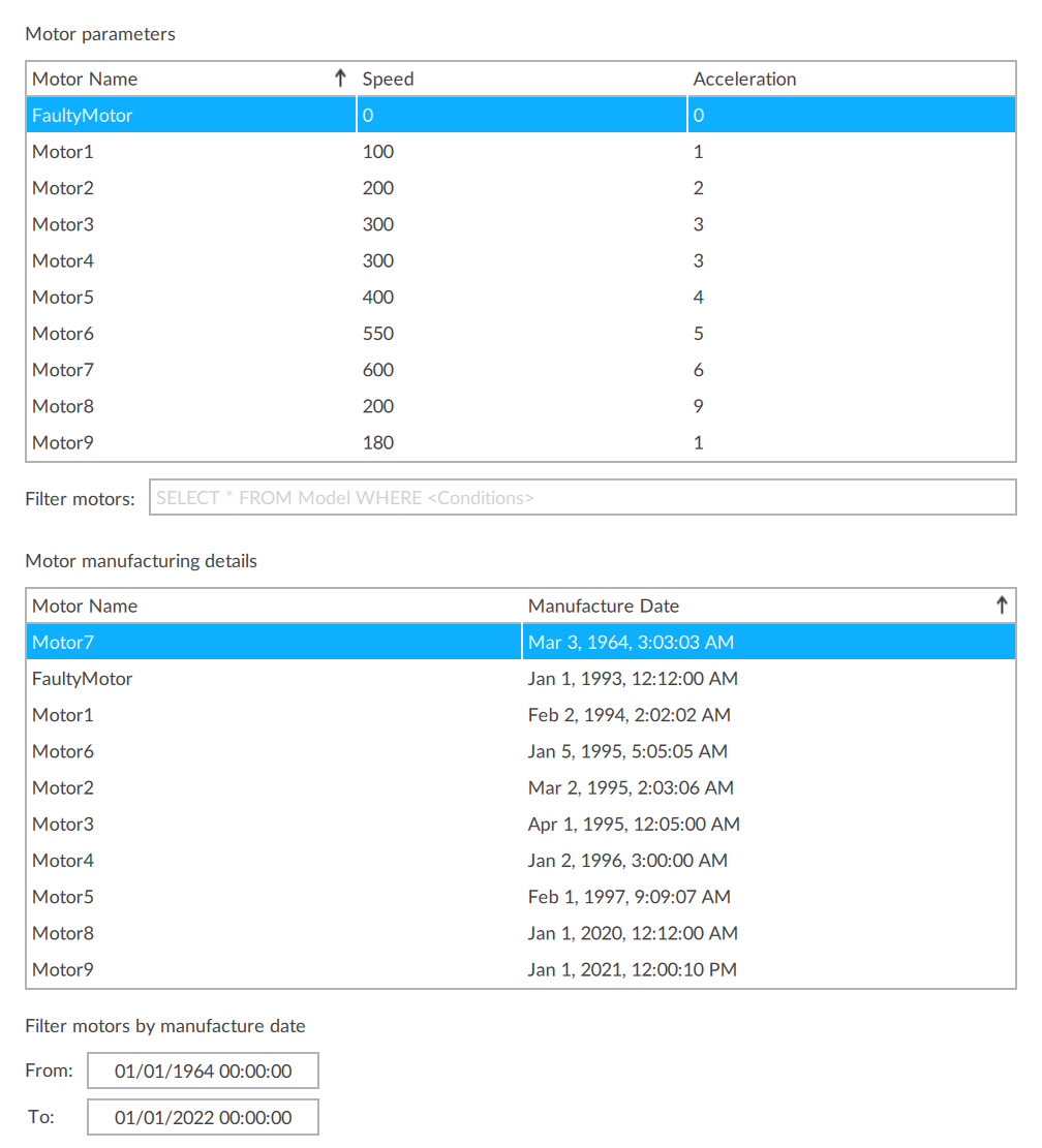 Develop filterable data grids