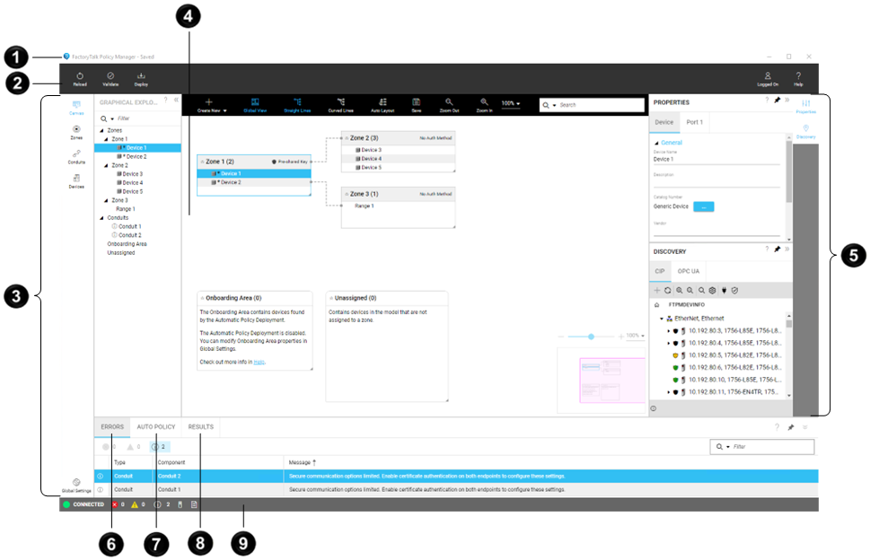FactoryTalk Policy Manager interface