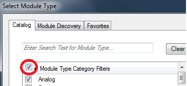 Select Module Type dialog box - Catalog tab