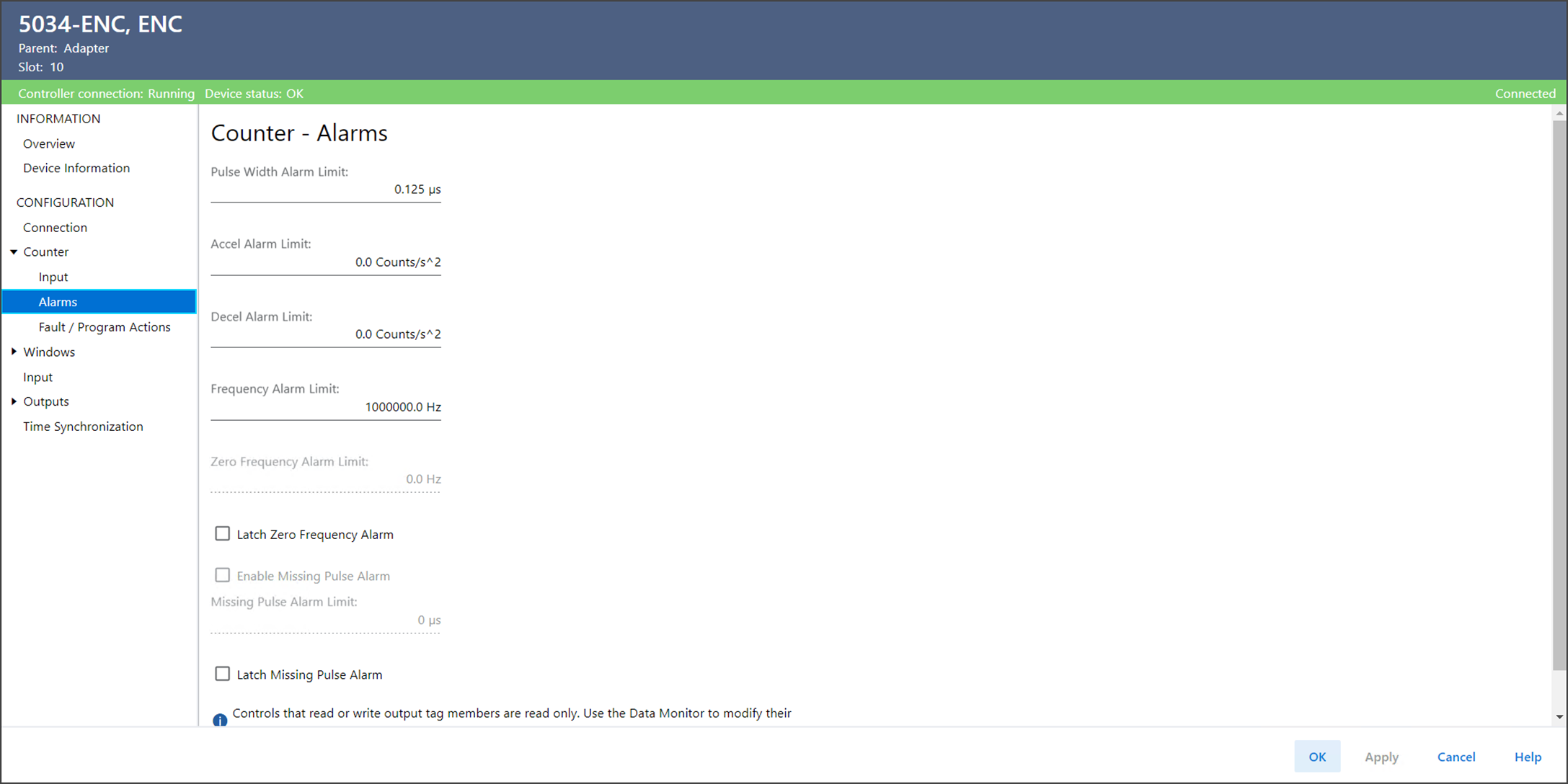 Counter – Alarms View