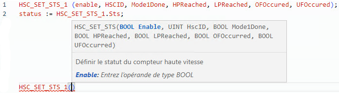 HSC_SET_STS (état défini du comptage rapide)